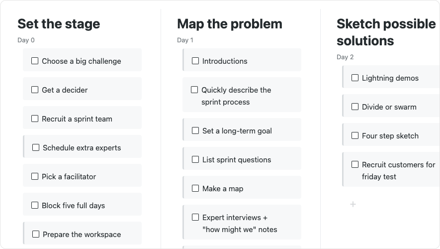 Workflowy template - Google Design Sprint template